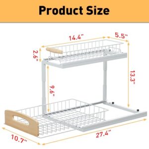 G-TING Under Sink Organizer 2 Tier, L Shaped Sliding Cabinet Basket Organizer, Slide Out Under Cabinet Storage, Multi-Purpose Pull Out Cabinet Organizer for Bathroom, Kitchen, White