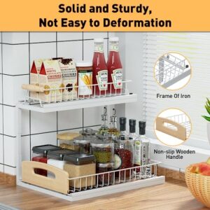 G-TING Under Sink Organizer 2 Tier, L Shaped Sliding Cabinet Basket Organizer, Slide Out Under Cabinet Storage, Multi-Purpose Pull Out Cabinet Organizer for Bathroom, Kitchen, White