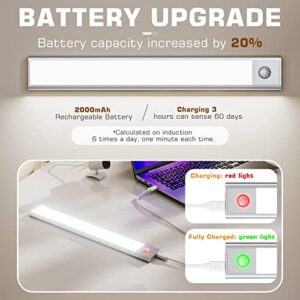 Under Cabinet Lights, Closet Lights, Wireless LED Motion Sensor Light Indoor, 2000mAh Rechargeable Magnetic Strip Lights, Under Counter Lights for Kitchen, 2 Mode Battery Operated Wall Lights, 2 Pack