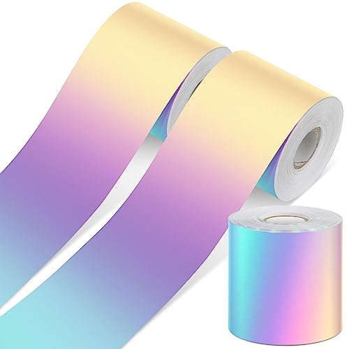 Treela 65.6 ft Iridescent Straight Border Trim Iridescent Bulletin Board Borders Self Stick Scalloped Bulletin Board Trim Bulletin Board Decorations for Classroom School Office Party Favor (1 Roll)