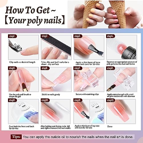 JEWHITENY 14 Colors Poly Extension Gel Nail Kit Nude pink Blue yellow Glitter All In One Poly gel Nail Kit Starter Kit Poly Nail gel Kit With U V Lamp Base Top Coat Gift for Women