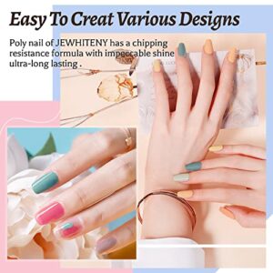 JEWHITENY 14 Colors Poly Extension Gel Nail Kit Nude pink Blue yellow Glitter All In One Poly gel Nail Kit Starter Kit Poly Nail gel Kit With U V Lamp Base Top Coat Gift for Women