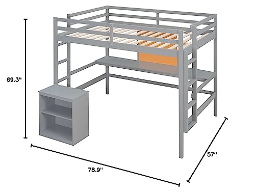 Lifeand Full Size Loft Bed with Desk and Writing Board, Wooden Loft Bed with Desk & 2 Drawers Cabinet,Gray