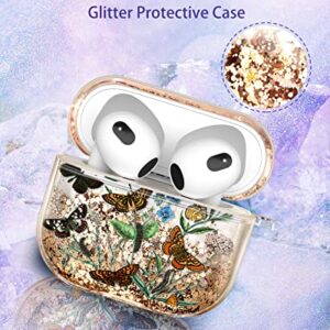 Kokaaee for Airpods 3rd Generation Case Women Cute Funda Cover Kawaii Aesthetic Girls Estuche Protector Keychain Girly Liquid Glitter Bling Sparkly Butterfly Design for Apple Air Pod Gen 3 Cases