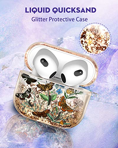 Kokaaee for Airpods 3rd Generation Case Women Cute Funda Cover Kawaii Aesthetic Girls Estuche Protector Keychain Girly Liquid Glitter Bling Sparkly Butterfly Design for Apple Air Pod Gen 3 Cases