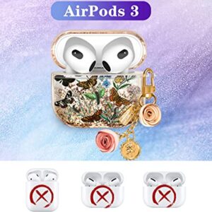 Kokaaee for Airpods 3rd Generation Case Women Cute Funda Cover Kawaii Aesthetic Girls Estuche Protector Keychain Girly Liquid Glitter Bling Sparkly Butterfly Design for Apple Air Pod Gen 3 Cases