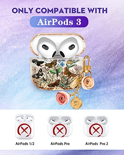 Kokaaee for Airpods 3rd Generation Case Women Cute Funda Cover Kawaii Aesthetic Girls Estuche Protector Keychain Girly Liquid Glitter Bling Sparkly Butterfly Design for Apple Air Pod Gen 3 Cases