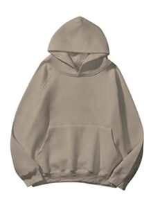 safrisior oversized hoodies for women and men couples fleece basic solid hooded sweatshirt pullover jackets khaki grey (3755-kahui-s)