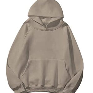 SAFRISIOR Oversized Hoodies for Women and Men Couples Fleece Basic Solid Hooded Sweatshirt Pullover Jackets Khaki Grey (3755-kahui-S)