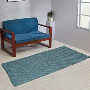 Durrie India Area Rugs for Bedroom Living Room Rug Durrie 6' x 4' Ft Handmade Boho Braided Jute & Cotton Area Rug - Blue