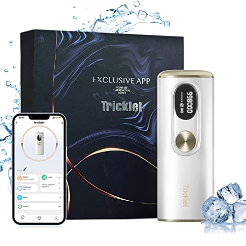 Tricklet T3 Home Use Hair Removal Device for Women And Men, Permanent IPL Hair Removal with Bluetooth Smart App Ice-Cooling Technology, 998,000 Flashes Hair Remover Device for Facial Arms Legs White