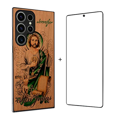 San Judas Tadeo - Custom Wood Phone Case for Samsung S23 Ultra+ FREE Tempered Glass, Color Printed Case for Samsung S23 Case with Screen Protector/S23/S23+/S22+/S22 Ultra,S21/S21+/S21 Ultra U