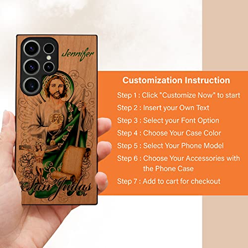 San Judas Tadeo - Custom Wood Phone Case for Samsung S23 Ultra+ FREE Tempered Glass, Color Printed Case for Samsung S23 Case with Screen Protector/S23/S23+/S22+/S22 Ultra,S21/S21+/S21 Ultra U