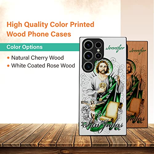 San Judas Tadeo - Custom Wood Phone Case for Samsung S23 Ultra+ FREE Tempered Glass, Color Printed Case for Samsung S23 Case with Screen Protector/S23/S23+/S22+/S22 Ultra,S21/S21+/S21 Ultra U