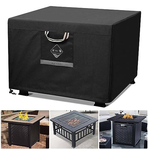 QH.HOME Fire Pit Cover Square Super Waterproof, 32" L x 32" W x 24" H Outdoor Firepit Table Cover 600D Strong Tear Resistant, UPF 50+ Fire Pit Cover Fading Resistant for Square Fire Pit - Black