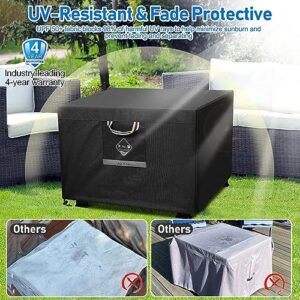 QH.HOME Fire Pit Cover Square Super Waterproof, 32" L x 32" W x 24" H Outdoor Firepit Table Cover 600D Strong Tear Resistant, UPF 50+ Fire Pit Cover Fading Resistant for Square Fire Pit - Black