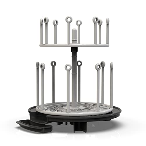 The First Years Spin Stack Bottle Drying Rack — Black — 2-Tier Rotating Countertop Drying Rack for Up to 16 Bottles — Baby Essentials for Everyday Use