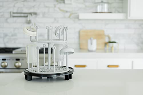 The First Years Spin Stack Bottle Drying Rack — Black — 2-Tier Rotating Countertop Drying Rack for Up to 16 Bottles — Baby Essentials for Everyday Use