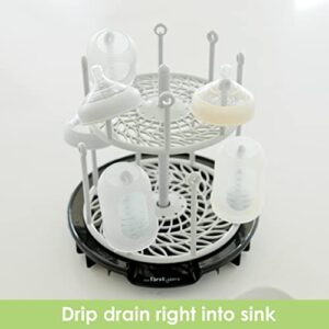 The First Years Spin Stack Bottle Drying Rack — Black — 2-Tier Rotating Countertop Drying Rack for Up to 16 Bottles — Baby Essentials for Everyday Use