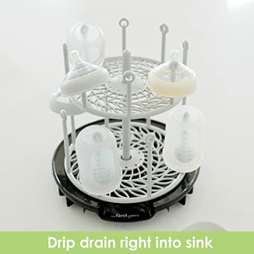 The First Years Spin Stack Bottle Drying Rack — Black — 2-Tier Rotating Countertop Drying Rack for Up to 16 Bottles — Baby Essentials for Everyday Use