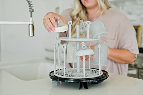 The First Years Spin Stack Bottle Drying Rack — Black — 2-Tier Rotating Countertop Drying Rack for Up to 16 Bottles — Baby Essentials for Everyday Use