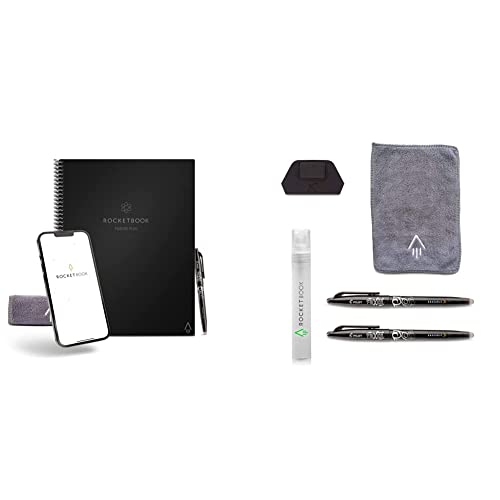 Rocketbook Fusion Plus Smart Notebook and Planner - 60 Reusable Notebook Pages, 11 Page Styles - Manage Projects & 1 Microfiber Cloth - 30 Sheets - Letter Size, Black & Smart Notebook Accessory Kit