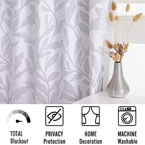 OVZME Velvet White Blackout Curtains, Thermal Insulated Curtains 100% Room Darkening Drapes, Super Soft Leaves Luxury Curtains for Living Room Bedroom 2 Panels, Rod Pocket&Back Tab, White, 52x84