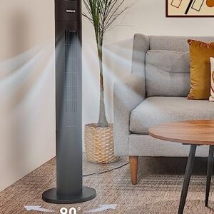 HOLMES STACK-N-CONNECT 45" Digital Tower Fan, ClearRead Display, Bonus Storage Bag, 90° Oscillation, 4 Speeds, 4 Modes, 8-Hour Timer, Home, Ideal for Bedroom or Office, Remote Control, Matte Black