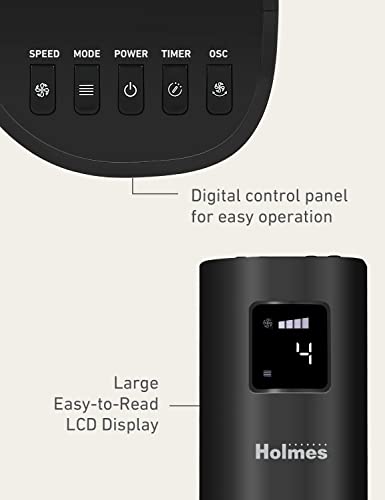 HOLMES STACK-N-CONNECT 45" Digital Tower Fan, ClearRead Display, Bonus Storage Bag, 90° Oscillation, 4 Speeds, 4 Modes, 8-Hour Timer, Home, Ideal for Bedroom or Office, Remote Control, Matte Black