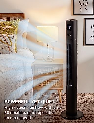 HOLMES STACK-N-CONNECT 45" Digital Tower Fan, ClearRead Display, Bonus Storage Bag, 90° Oscillation, 4 Speeds, 4 Modes, 8-Hour Timer, Home, Ideal for Bedroom or Office, Remote Control, Matte Black