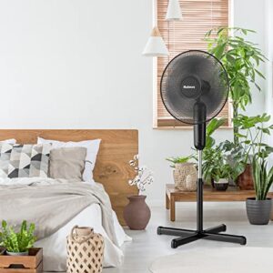 HOLMES 16" Digital Stand Fan, 80° Oscillation, 3 Speeds, 3 Modes, 7.5 Hour Timer, Adjustable Height, 30° Adjustable Head Tilt, Ideal for Home, Bedroom or Office, Remote Control, Black