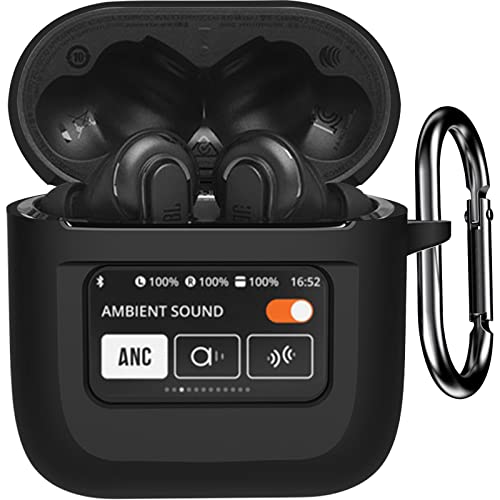 LDSXAY Compatible with JBL Tour Pro 2 Case Cover, Soft Silicone Shockproof Protective Skin Case for JBL Tour Pro 2 Wireless Earbuds 2023 with Keychain, LCD Touch Screen Visible (Black)