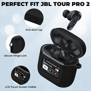 LDSXAY Compatible with JBL Tour Pro 2 Case Cover, Soft Silicone Shockproof Protective Skin Case for JBL Tour Pro 2 Wireless Earbuds 2023 with Keychain, LCD Touch Screen Visible (Black)