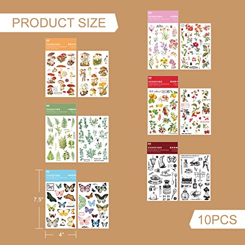 12 Sheets Rub on Transfers for Furniture Crafts Butterfly Flower Plant Stickers for Journaling Scrapbooking Supplies Mushroom Botanical Rub on Decor Transfers Sticker Decals DIY Scrapbooking Bullet Journal Album supplies