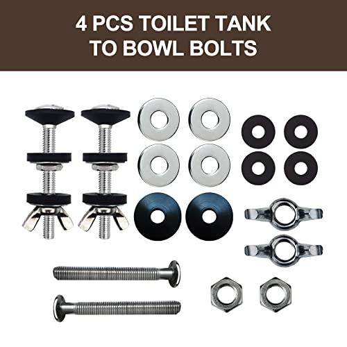 4PCS Universal Toilet Tank to Toilet Bolt Kit, Heavy-Duty Toilet Bolts,Toilet Bolts with Rubber, Metal Washers, and Butterfly Nuts,Waterproof, Rustproof and Durable