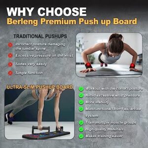 Berleng Push Up Board, Foldable Pushup Fitness Stand for Portable Strength Training. Rugged, Stable Equipment for Home Gym Workout for Men & Women, Gift for Boyfriend