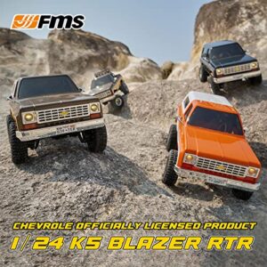 WOWRC FMS 1/24 RC Crawler FCX24 Chevy K5 Blazer Officially Licensed, Mini RC Car Pick Up Truck & SUV 2 in 1, 4WD 8km/h 2 Speeds Switch, 2.4GHz 3CH Off-Road RC Model with LED Lights for Adults, Orange