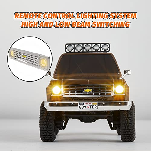 WOWRC FMS 1/24 RC Crawler FCX24 Chevy K5 Blazer Officially Licensed, Mini RC Car Pick Up Truck & SUV 2 in 1, 4WD 8km/h 2 Speeds Switch, 2.4GHz 3CH Off-Road RC Model with LED Lights for Adults, Orange