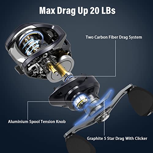 Tempo Resolute Baitcaster Reels - Ultralight Fishing Reels 6.7oz, Super Smooth 9+1 BB with 20 LBs Carbon Fiber Drag Baitcasting Reel Perfect for Trout Catfish Blackfish Grass Carp