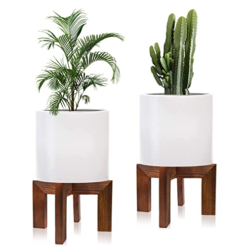 hismocal 2 Pack Wood Plant Stand Indoor Holders for Plants,Sturdy Flower Pot Stands Plants Shelf,Wooden Stool for Patio Plant Stand, Fit 5-18 Inch Variety Flower Pots,Easily Assemble