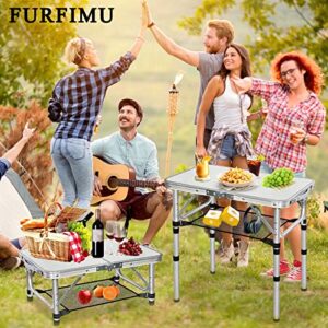 FURFIMU Small Folding Table,3 Adjustable Height Foldable Table,2Ft Portable Camping Table,Outdoor Folding Table with Net Mesh，Folding Beach Table,White Metal Folding Table for Patio BBQ