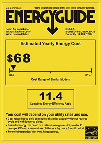 DELLA 8000 BTU Smart Window Air Conditioner with WiFi, GEO Auto Temp On/Off For Where You Are, Energy Star Certified, Remote/App Control, Quiet Operation, With Easy Install Kit, Cools 300-350 Sq.ft