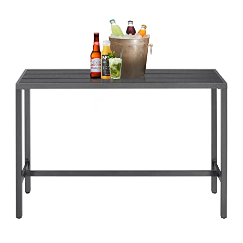 MUPATER Outdoor Bar Table, 55'' Patio Table Rectangular Pub Height Dining Table, Narrow Bar Table Outdoor with Metal Frame for Hot Tub, Garden, Yard, Balcony, Poolside, Black