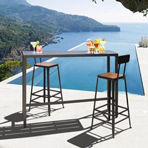 MUPATER Outdoor Bar Table, 55'' Patio Table Rectangular Pub Height Dining Table, Narrow Bar Table Outdoor with Metal Frame for Hot Tub, Garden, Yard, Balcony, Poolside, Black