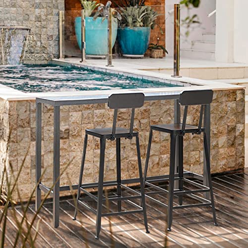 MUPATER Outdoor Bar Table, 55'' Patio Table Rectangular Pub Height Dining Table, Narrow Bar Table Outdoor with Metal Frame for Hot Tub, Garden, Yard, Balcony, Poolside, Black