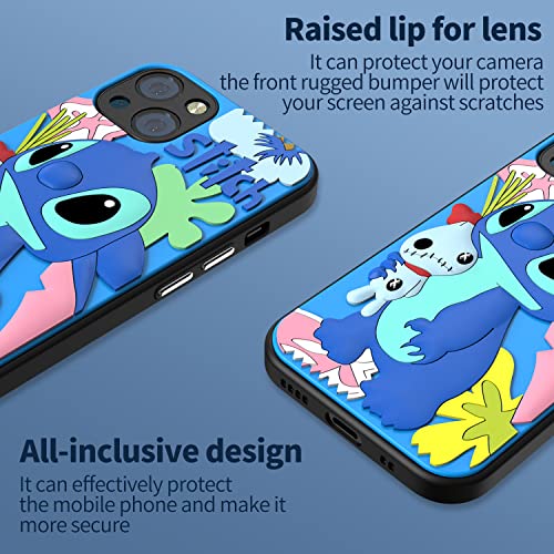 DZHAXIE Cute Cases for iPhone 13 Mini, 3D Cute Cartoon Blue Silicone Fun Unique Kawaii Cool Shockproof TPU Bumper Protective Case for Boys Girls Kids Gifts Cover Housing for iPhone 13 Mini 5.4"