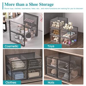 Kuject Black Shoe Organizers Storage Boxes for Closet, 12 Pack Clear Plastic Stackable Sneaker Containers Bins with Lids, Under Bed Shoe Storage for Entryway, Drop Front, Fit up to Women's Size 10