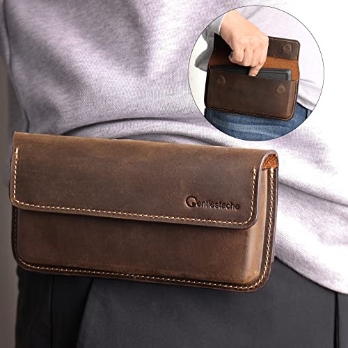 Gentlestache X-Large Leather Phone Holster for iPhone 14 Pro Max, Horizontal Cell Phone Case for Galaxy S23 Ultra S23 Plus, Phone Belt Holder with Belt Clip for Phone with Protective Case