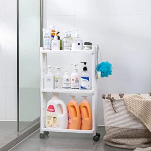 haixin slim rolling storage cart, 3 tier bathroom organizer mobile shelving unit, mobile shelving unit storage rolling utility cart, tower rack for kitchen bathroom laundry dorm narrow places, white