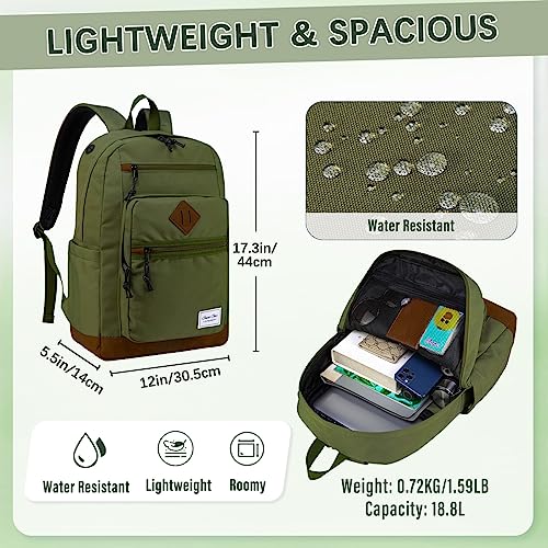 Chase Chic School Backpack for Men Women,Water Resistant Bookbag/Schoolbag/Daypack for Teen Boys Girls High School,College,Work,Travel Green